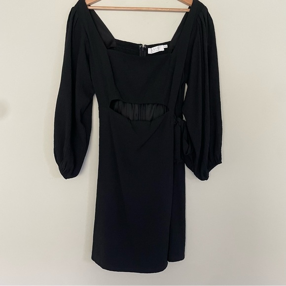 Astr Dresses Astr The Label Textured Long Puff Sleeve Center Cut Out Mini Dress Black Medium